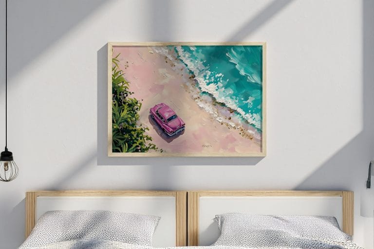 Pink Buick | Premium Framed Wall Art